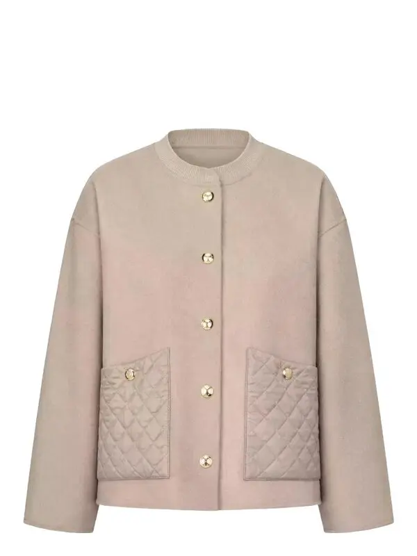Max & Moi Quilted-pocket Collarless Jacket - Neutrals