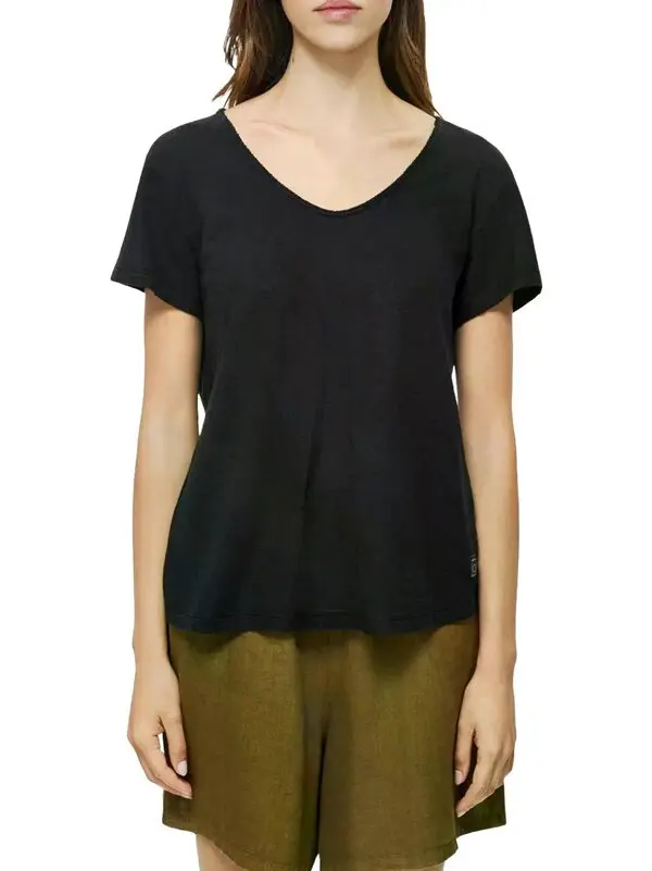 Chinese Laundry Short Sleeve V-neck T-shirt With Logo Patch - Black