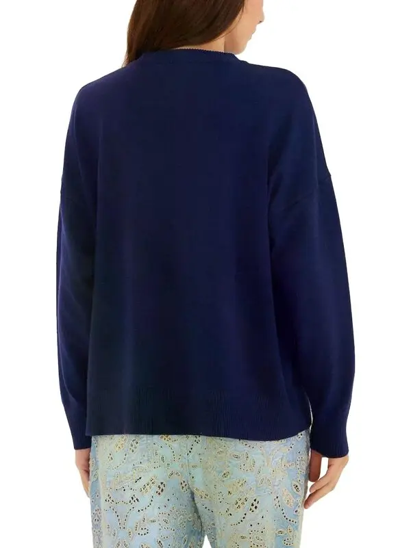 Farm Rio Love Birds Embroidered Intarsia Knit Sweater - Blue