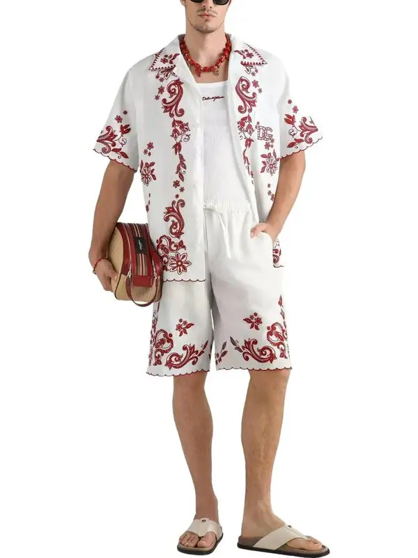 Dolce & Gabbana Embroidered Linen Bermuda Shorts - White