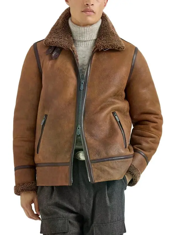 Brunello Cucinelli Shearling Aviator Jacket - Brown