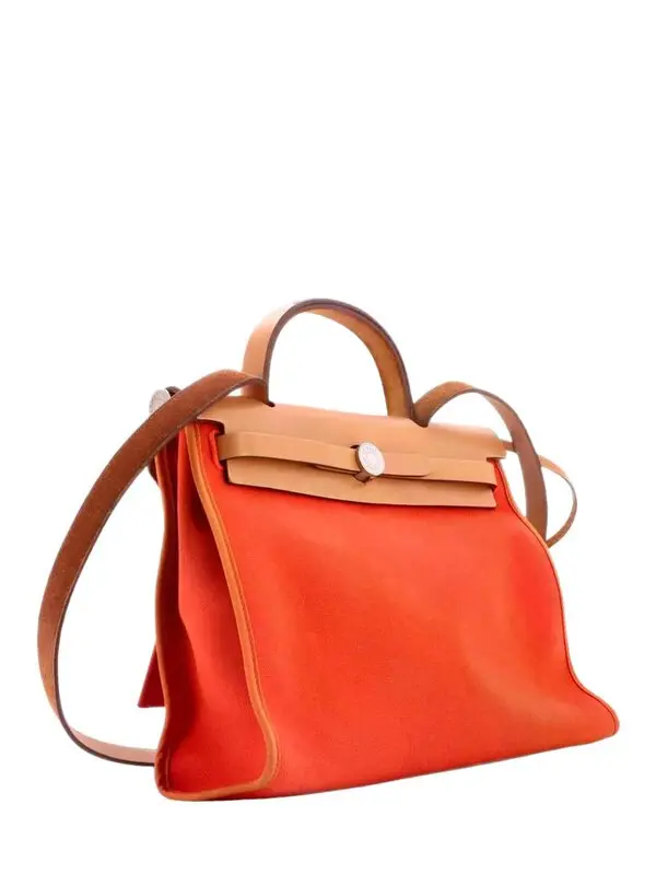 Hermès Herbag Zip Leather And Toile 31 Shoulder Bag - Orange