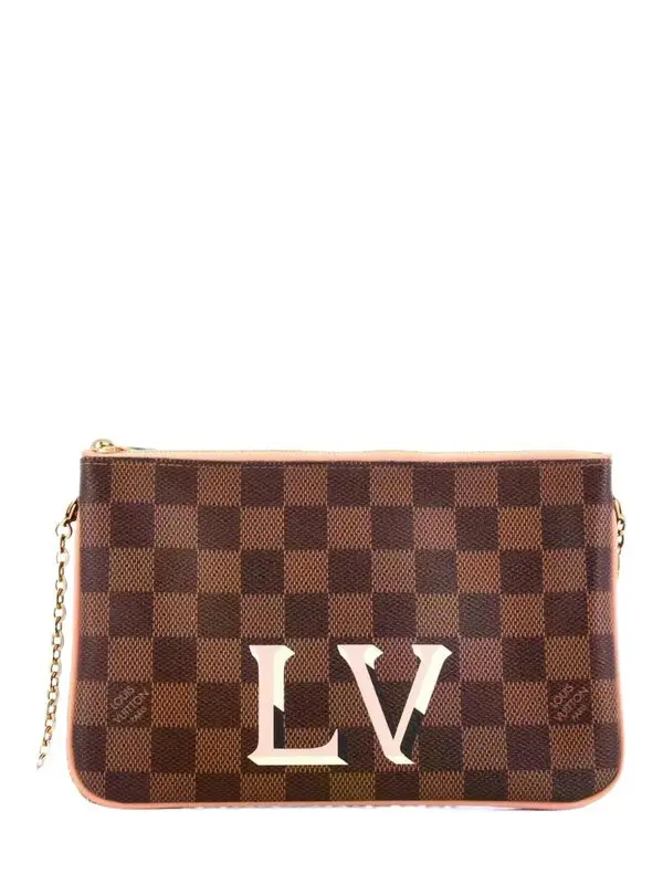 LOUIS VUITTON Double Zip Pochette Damier Clutch Bag - Brown