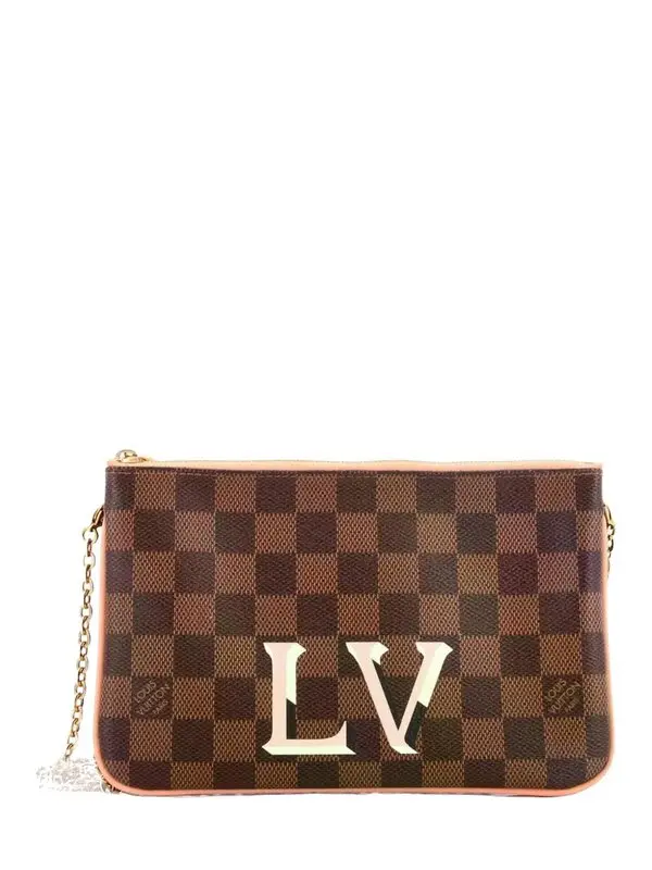 LOUIS VUITTON Double Zip Pochette Damier Clutch Bag - Brown