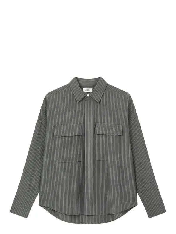 STUDIO TOMBOY Striped Chest-pockets Cotton Shirt - Grey