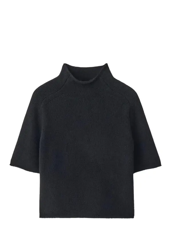 LISA YANG Short-sleeve Funnel Neck Top - Black