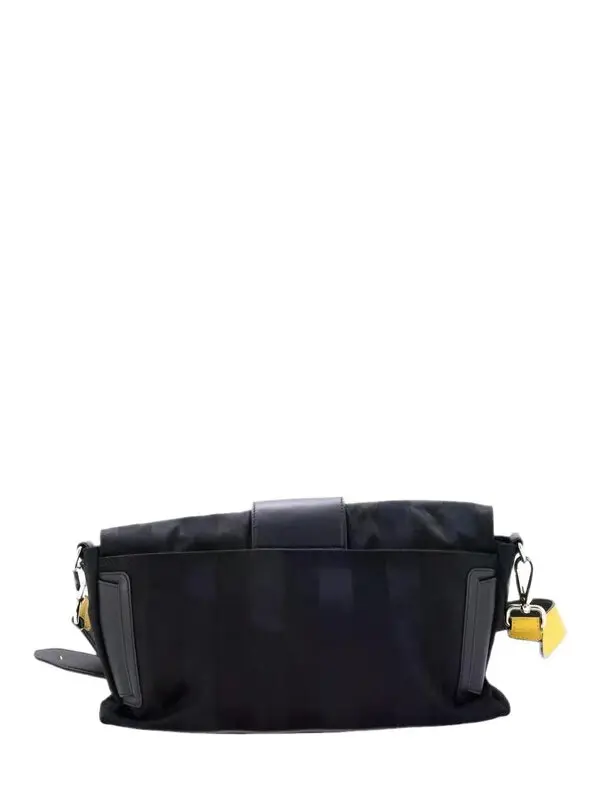 Fendi Striped Nylon Large Baguette Convertible Shoulder Bag - Black