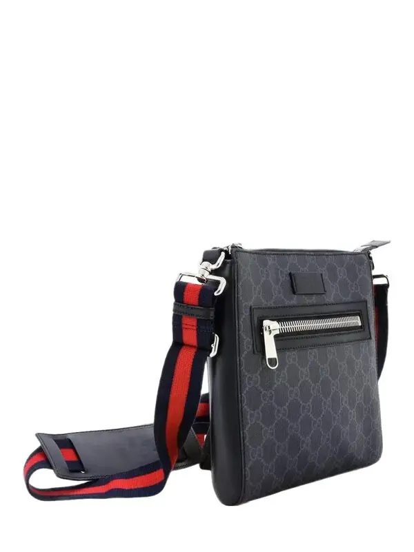 Gucci Gg Coated Canvas Messenger Bag With Web Strap - Black