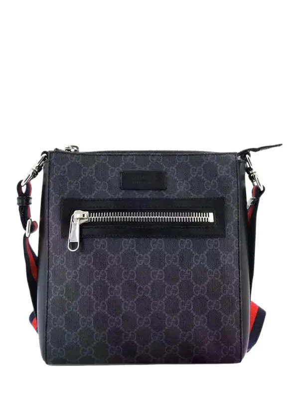 Gucci Gg Coated Canvas Messenger Bag With Web Strap - Black