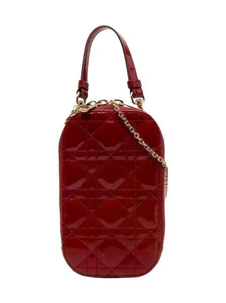 Dior Patent Cannage Lady Phone Holder Satchel - Red