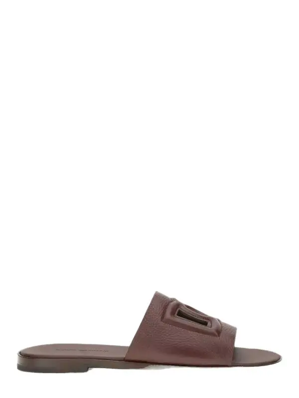 Dolce & Gabbana Dg Logo Leather Slides - Brown
