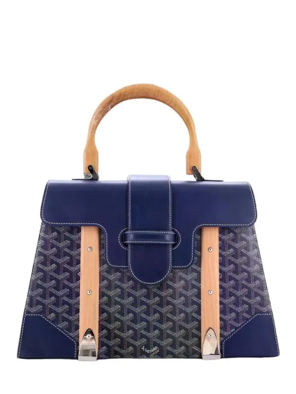 Goyard Saigon Top Handle Bag Coated Canvas Leather Mm Satchel - Blue