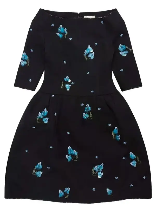 SHUSHU/TONG Floral Embroidered Mini Dress - Black