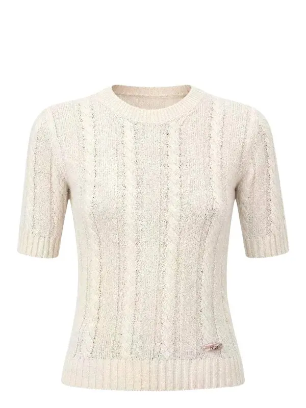 N°21 Cream White Cable Knit Short Sleeve Sweater - Neutrals