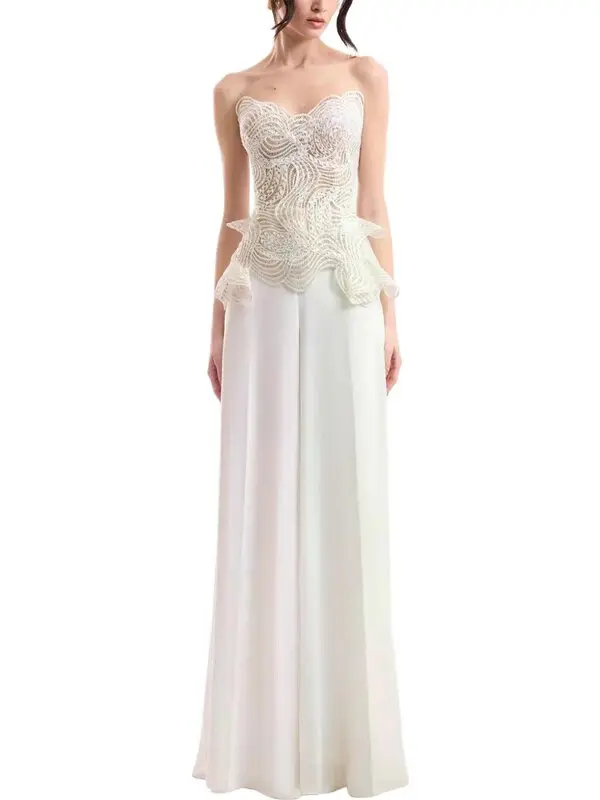 GEMY MAALOUF Guipure Lace Peplum Corset Top - White