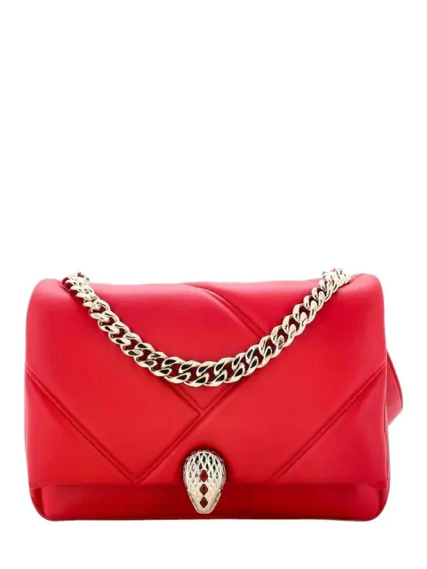 BVLGARI Serpenti Cabochon Diagonal Quilted Leather Small Messenger Bag - Red