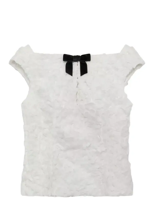SHUSHU/TONG Textured Bow Detail Cap Sleeve Top - White