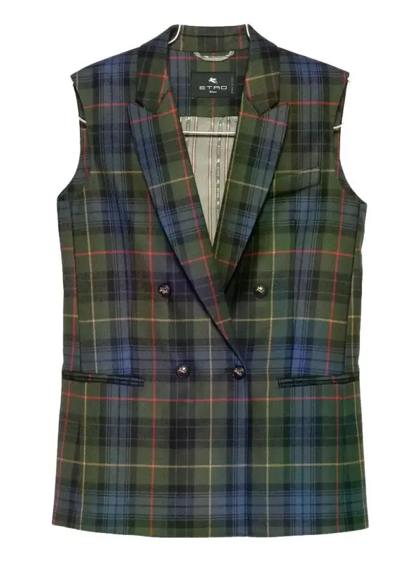 Etro Tartan Double-breasted Gilet - Green