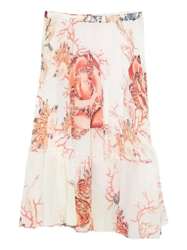 Roberto Cavalli 2000s Coral-print Tiered Skirt - Neutrals