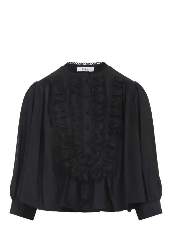 Chloé Ruffled Lace-trim Blouse - Black