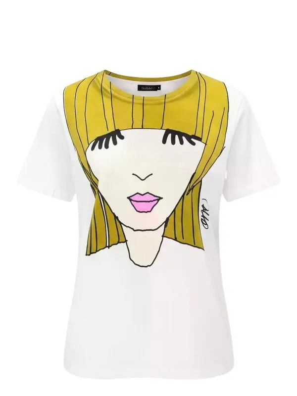 ODEEH Graphic Print Cotton T-shirt - White