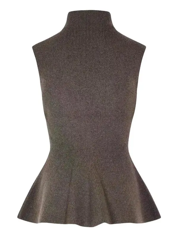 RÓHE Sculptural Ribbed-knit Peplum Top - Brown