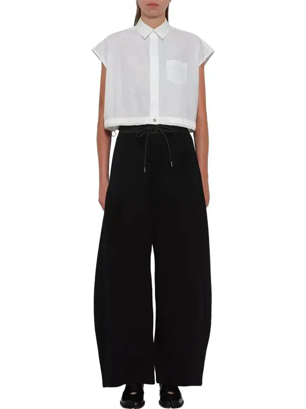 Sacai Sleeveless Poplin Cropped Shirt With Drawstring Hem - White