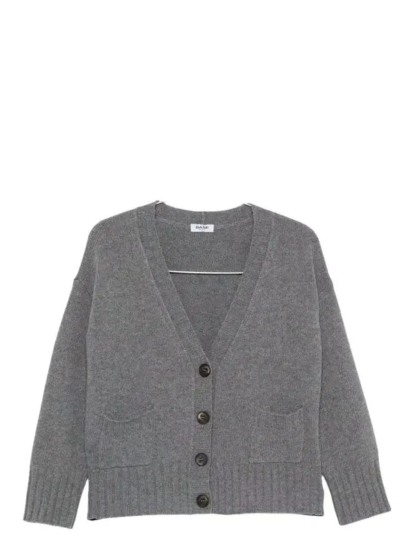 BASE V-neck Cardigan With Button Fastening - Grey