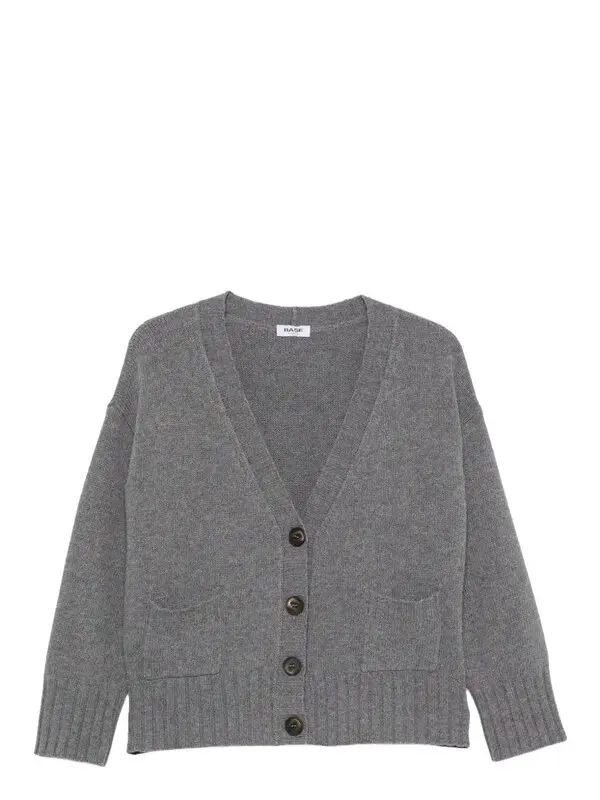 BASE V-neck Cardigan With Button Fastening - Grey