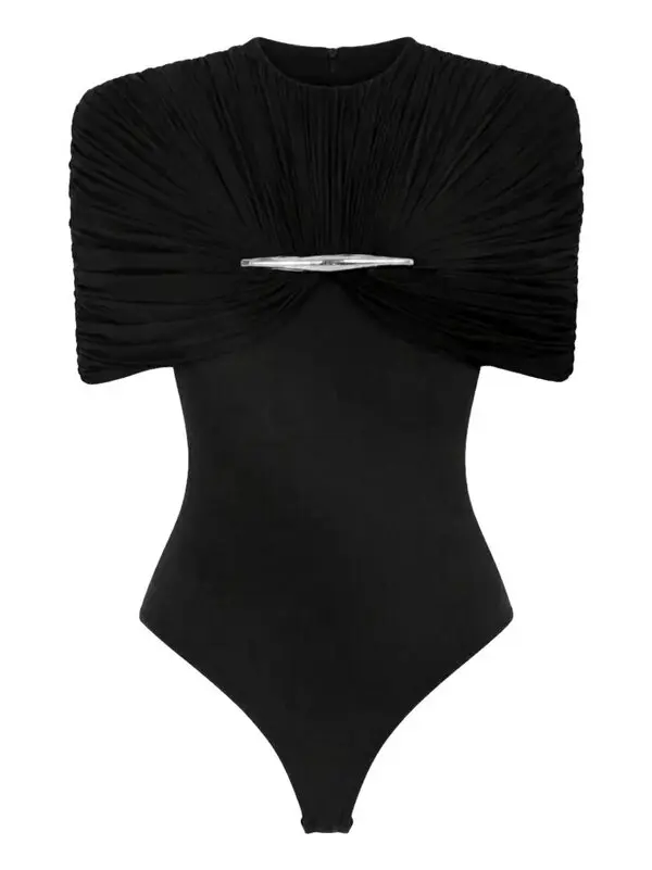 CHATS BY C.DAM Draped Bodysuit - Black