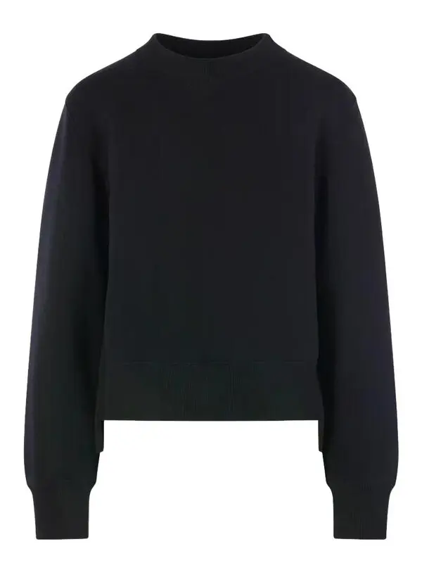 Sacai Crew Neck Sweater With Pleated Panel - Black
