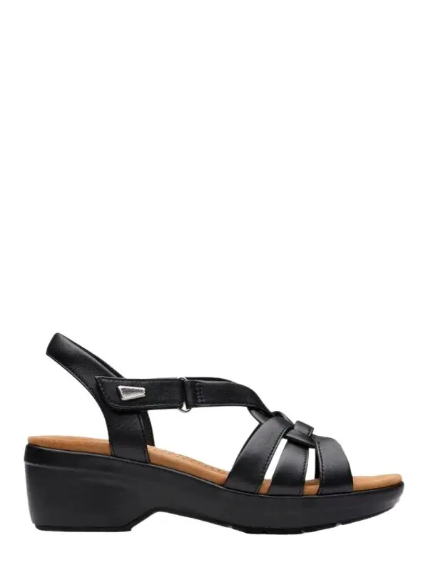 Clarks Tuleah Leather Wedge Sandals - Black