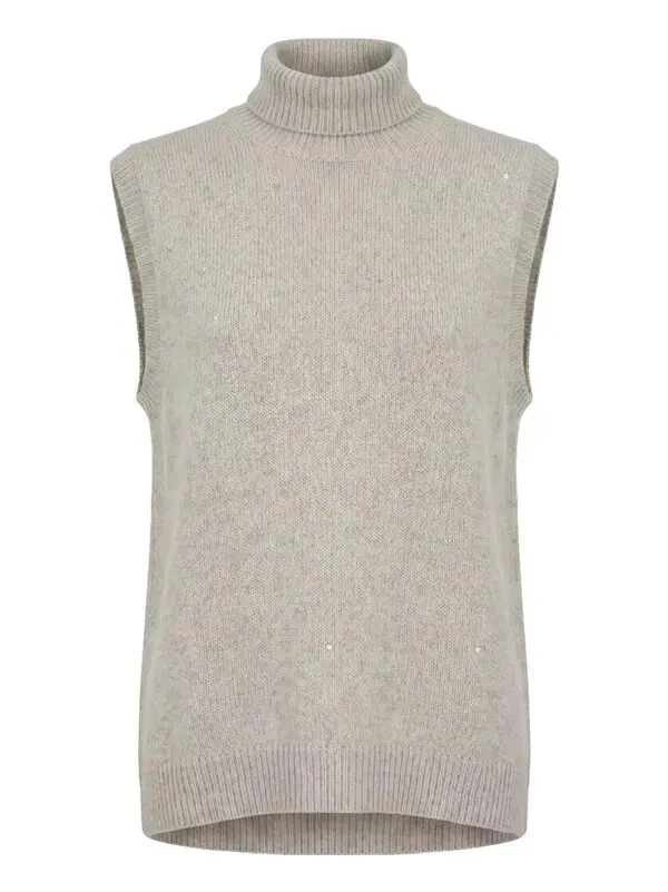 Brunello Cucinelli Sequin Embellished Roll Neck Vest - Neutrals