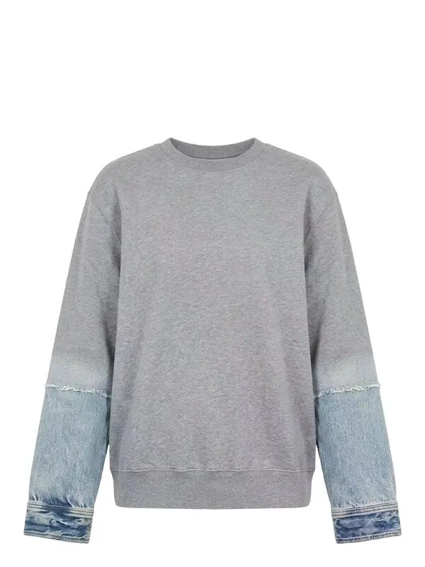 HAIKURE Denim-panelled Frayed Sweater - Grey