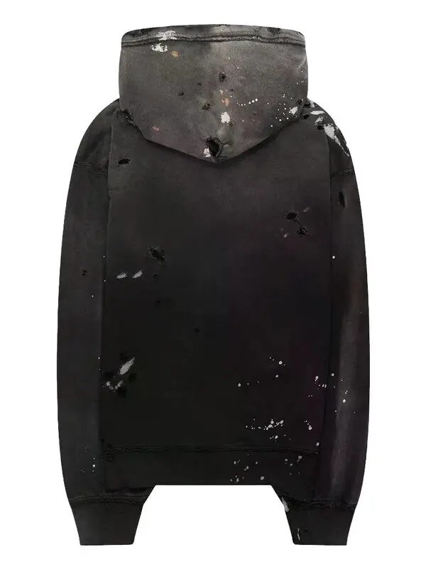 SATOSHI NAKAMOTO Distressed Paint-splatter Hoodie - Black