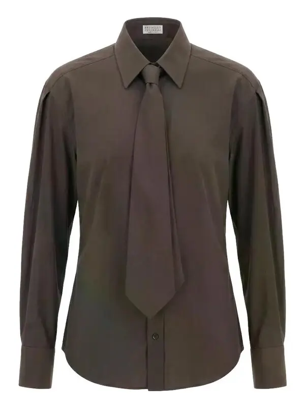 Brunello Cucinelli Long Sleeve Shirt With Tie Detail - Brown