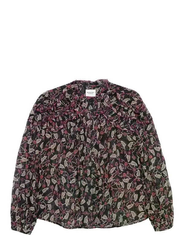 MARANT ETOILE Chrsita" Floral Print Ruffled Band Collar Blouse - Black