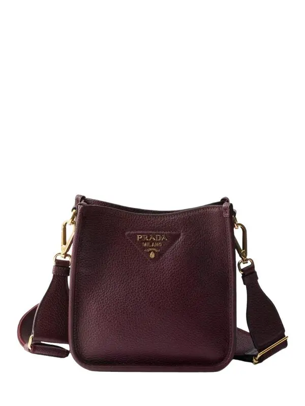 Prada Mini Leather Shoulder Bag With Woven Tape Strap - Red