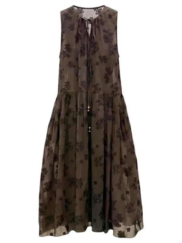 ÉPINGLER Floral-print Tiered Midi Dress - Brown