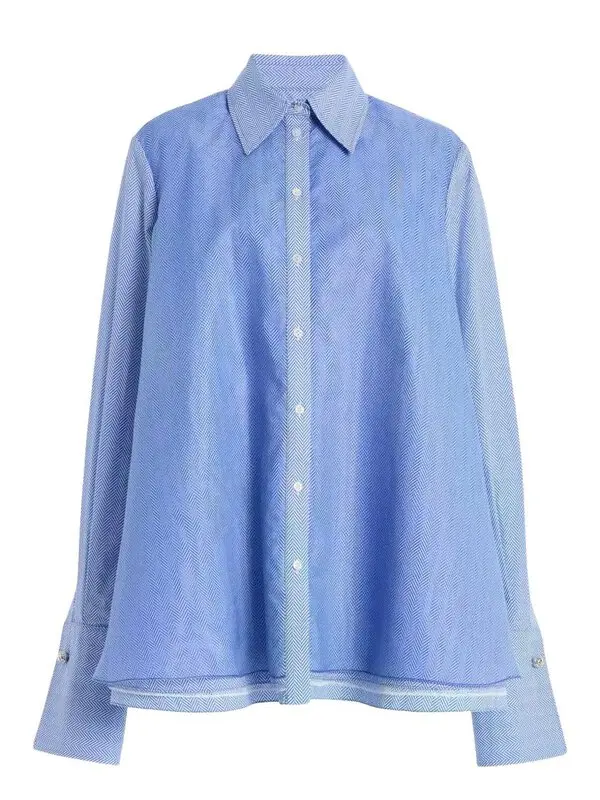 Brandon Maxwell Vaughn Layered Herringbone Shirt - Blue