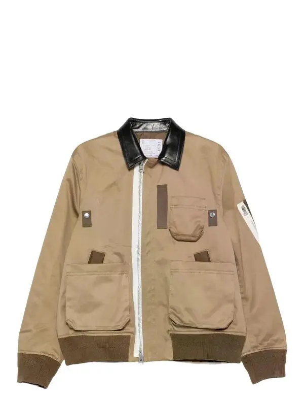 Sacai Paneled Jacket With Leather Collar - Neutrals