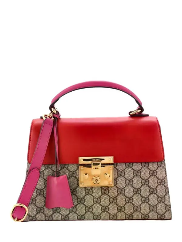 Gucci Padlock Top Handle Bag Gg Coated Canvas And Leather Small Satchel - Pink