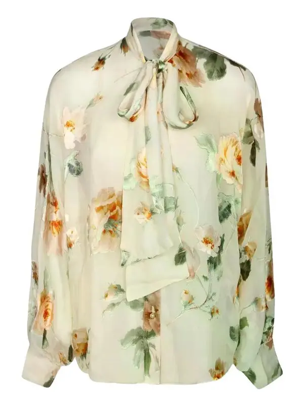 Zimmermann Carousel Burnout Floral-print Pussy-bow Blouse - Neutrals