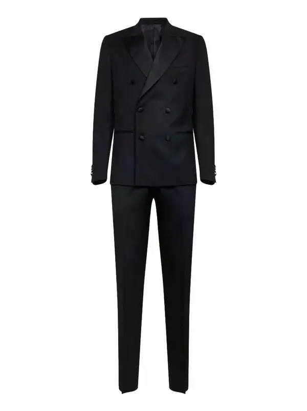 LARDINI Double-breasted Peak-lapel Suit - Black