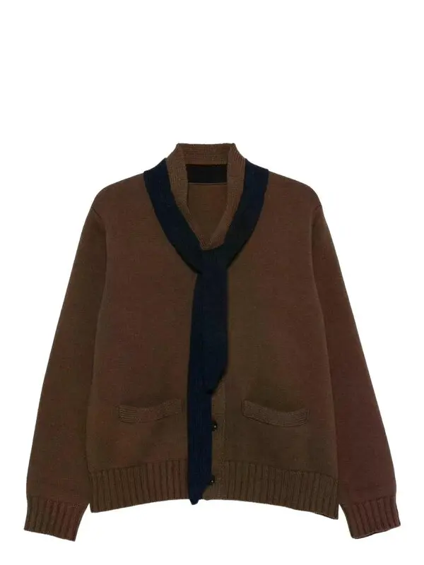Sacai Scarf Detail Buttoned Cardigan - Brown