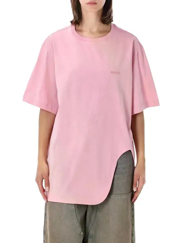 Attico Asymmetrical Hem Logo Embroidered T-shirt - Pink