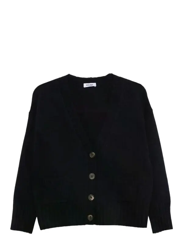 BASE V-neck Button-up Cardigan With Patch Pockets - Blue