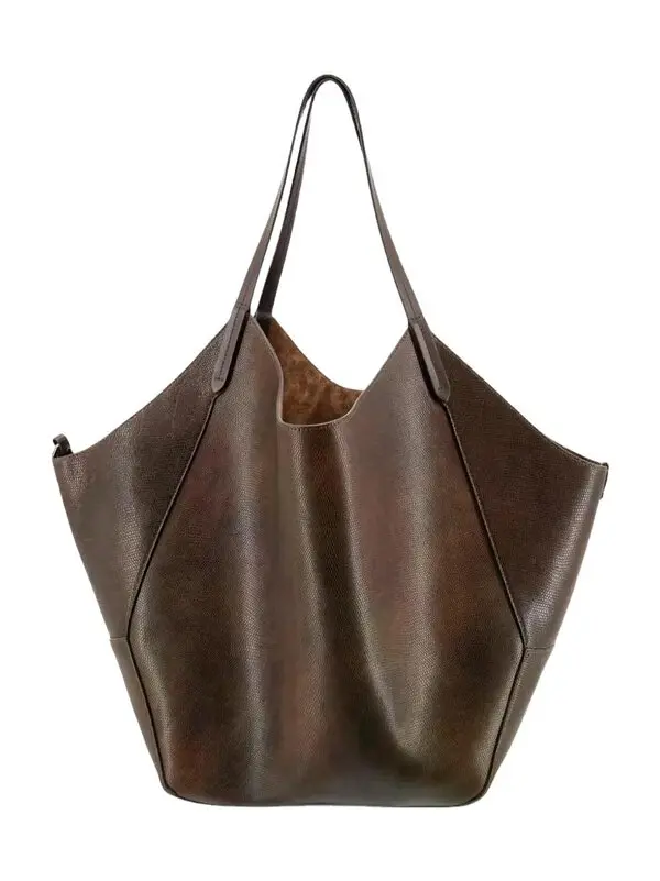 Brunello Cucinelli Lizard-effect Leather Bucket Bag - Brown