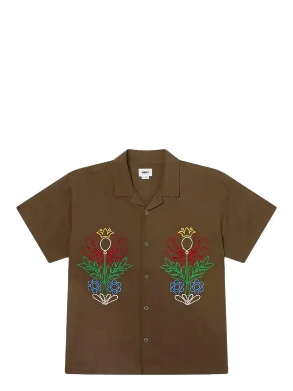 Obey Perry Floral-embroidered Shirt - Brown