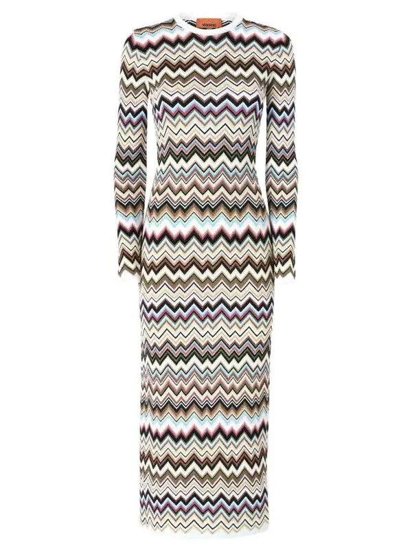 Missoni Zigzag Knit Long Sleeve Dress - White